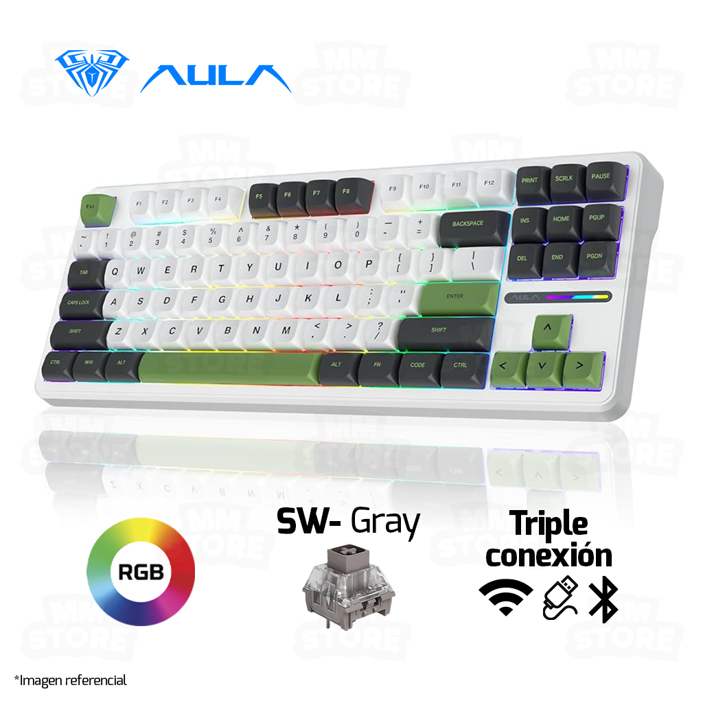 TECLADO AULA F87 | INGLES | INALAMBRICO | MECANICO | SW-GRAY | RGB | B