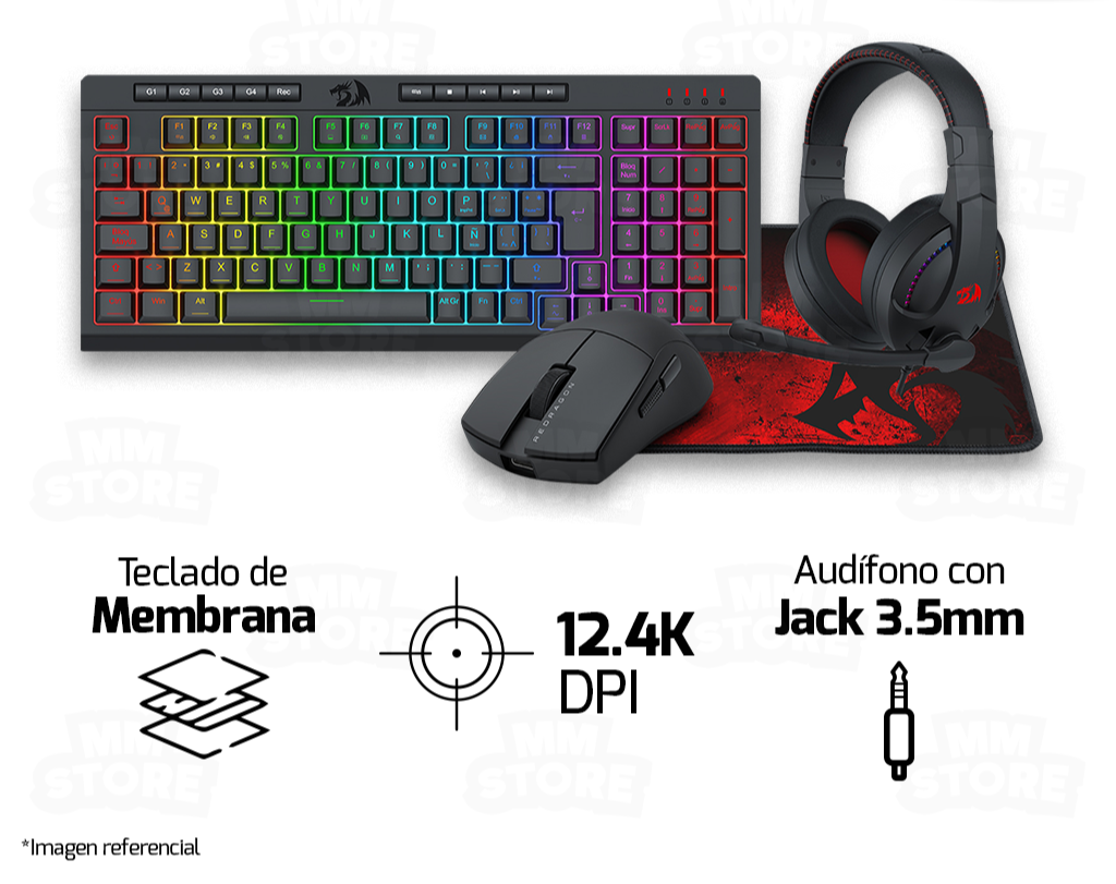 Kit Redragon 4 en 1 - S147-SP | Teclado K515 Spanish + Mouse M724 + Au