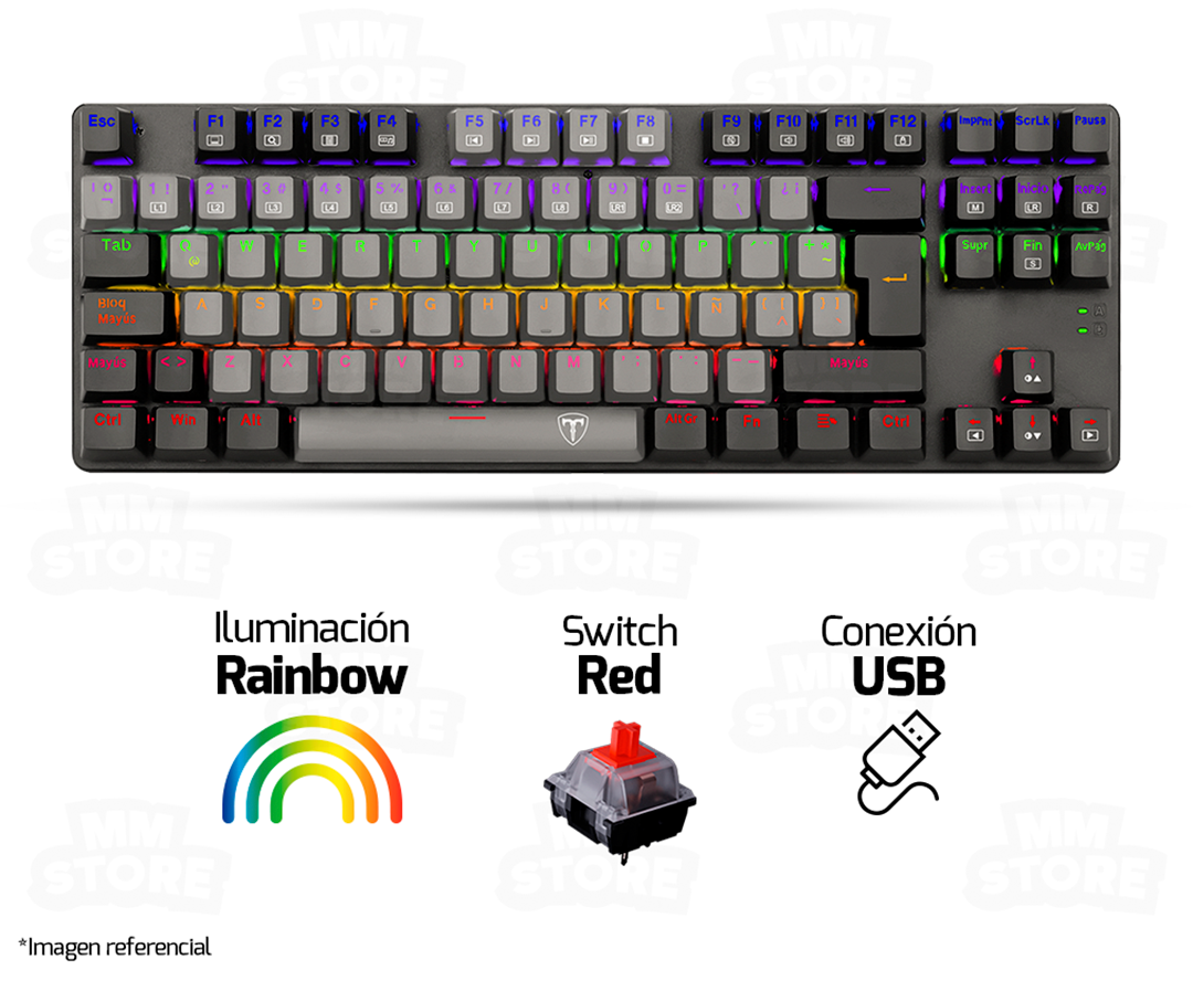 TECLADO T-DAGGER BORA T-TGK313 | MECANICO | SW-RED | RAINBOW | GRIS-NE